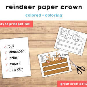 Reindeer Paper Crown Hat Christmas Winter Holiday Party Coloring ...