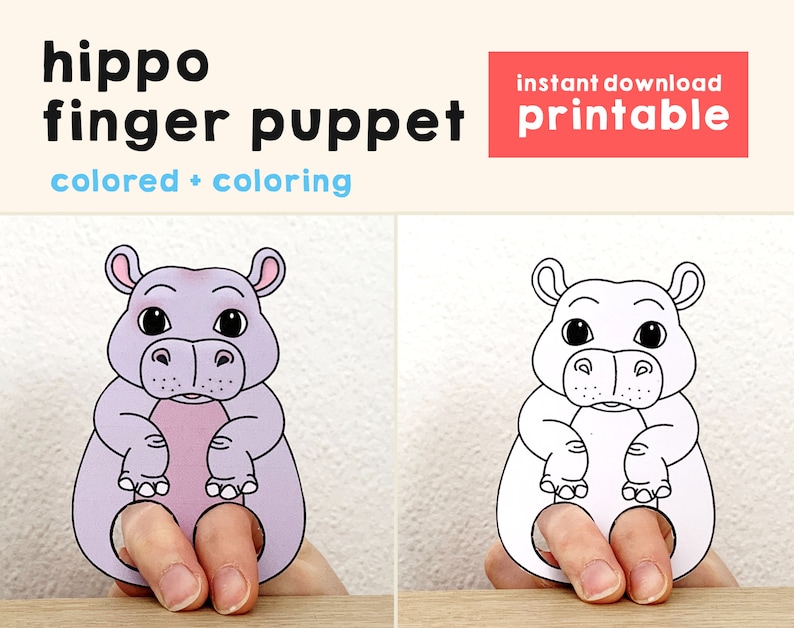 Hippo Paper Craft Printable African Animal Finger Puppet Kids - Etsy