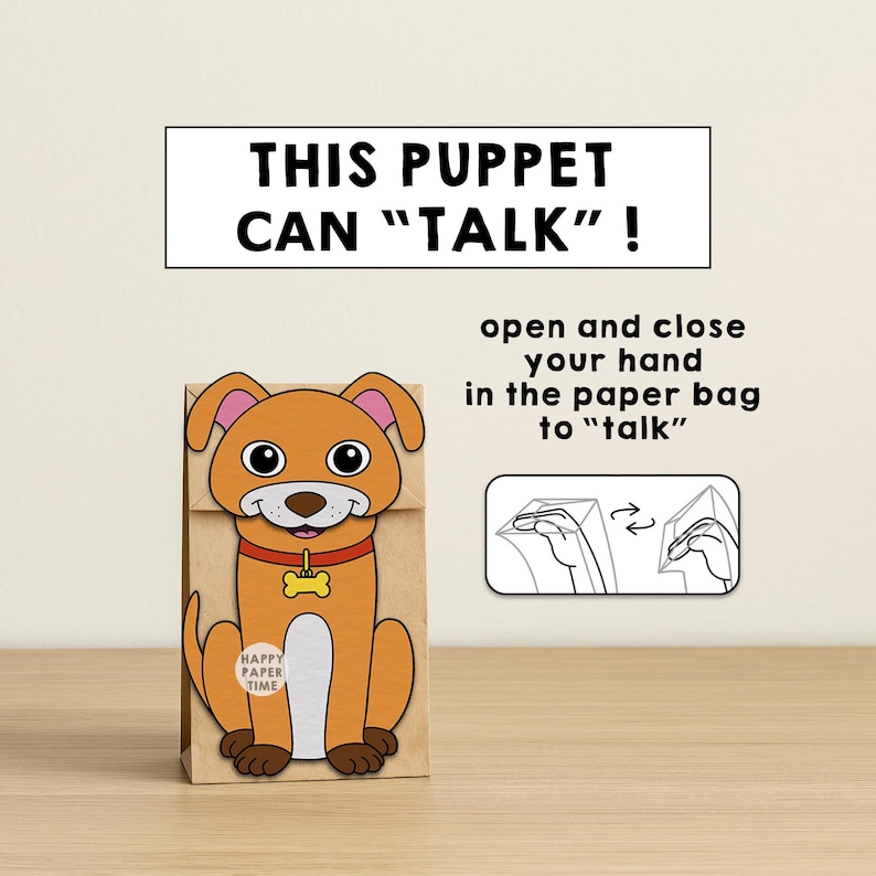 Dog Paper Bag Puppet Puppy Printable Pet Animal Craft Activity Cut ...