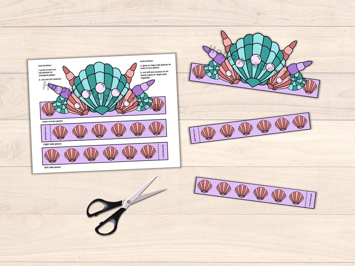 Mermaid Paper Crown Coloring Printable Kids Craft Mermaid | Etsy