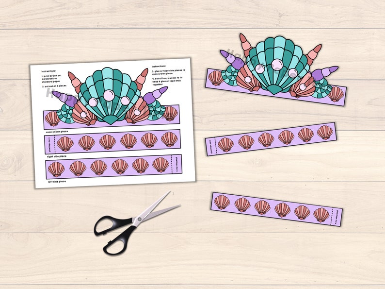 Mermaid Paper Crown Coloring Printable Kids Craft Mermaid | Etsy