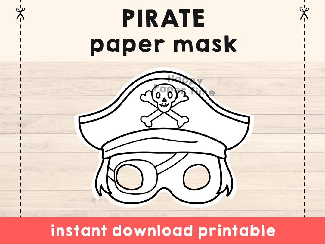 Pirate Captain Mask Costume Coloring Printable Party Favor Craft ...