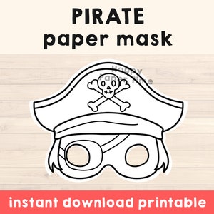 Pirate Captain Mask Costume Coloring Printable Party Favor Craft ...