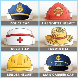Community Helpers Paper Crowns Police Builder Farmer Nurse Mail Carrier ...
