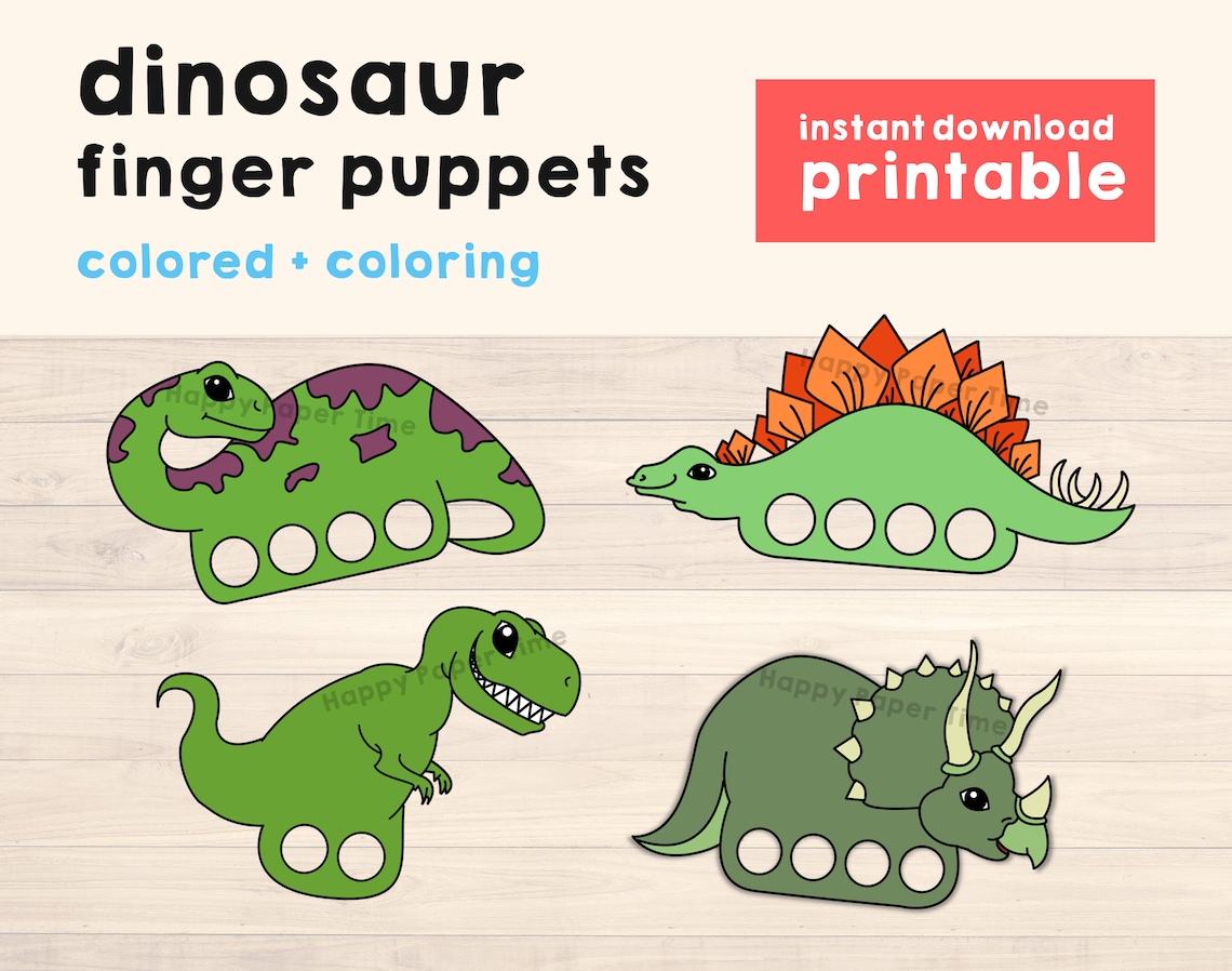 Dinosaur puppet paper craft printable Finger Puppet Kids Craft | Etsy