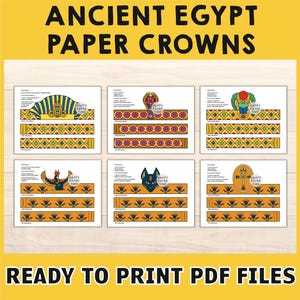 Ancient Egypt Paper Crowns Pharaoh Cobra Cleopatra Isis Scarab Cat Ankh ...