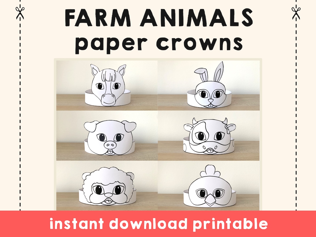 Farm Animals Paper Crowns Pig Pony Cow Rabbit Sheep Chicken Printable ...