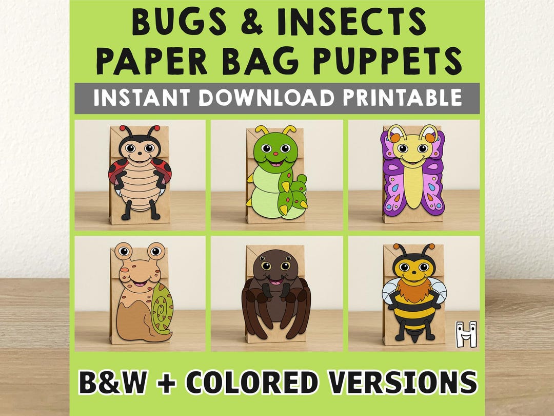 Bugs Insects Paper Bag Puppets Printable Craft Activity Cut Paste ...