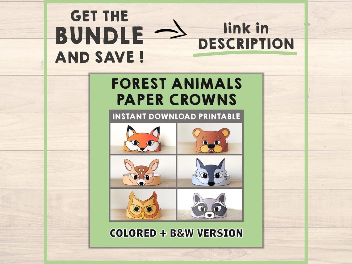Woodland Animals Paper Crowns Activity Printable Kids Craft Woodland ...