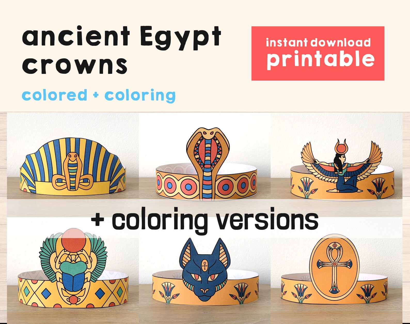 Ancient Egypt Paper Crowns Pharaoh Cobra Cleopatra Isis Scarab - Etsy