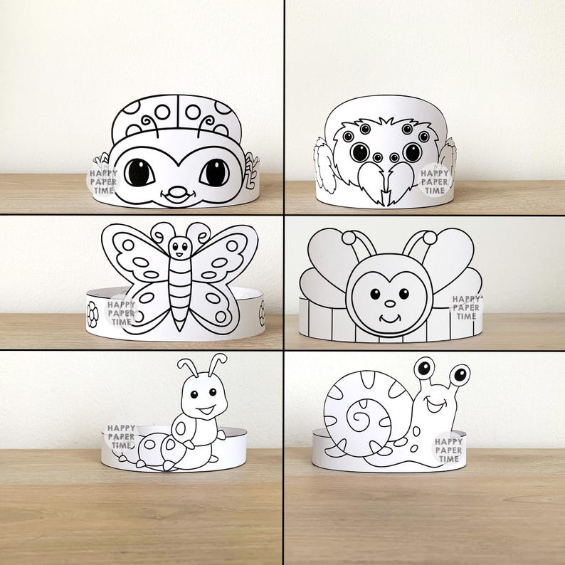 Bugs Insects Paper Crowns Butterfly Caterpillar Ladybug Bee Printable ...