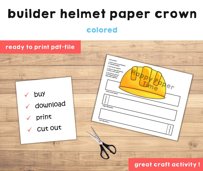 Construction Worker Builder Helmet Paper Crown Party Printable - Etsy
