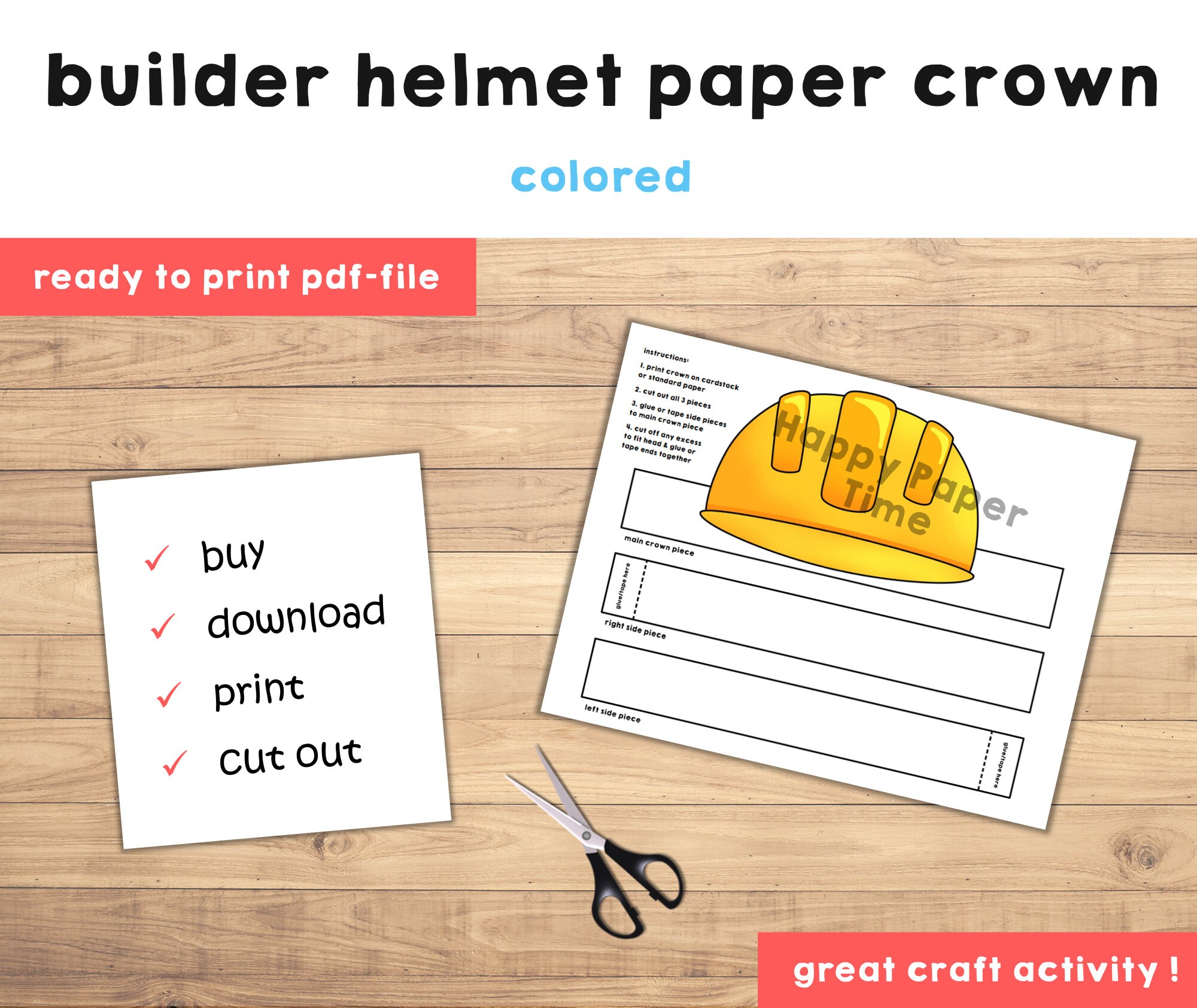 Construction Worker Builder Helmet Paper Crown Party Printable - Etsy