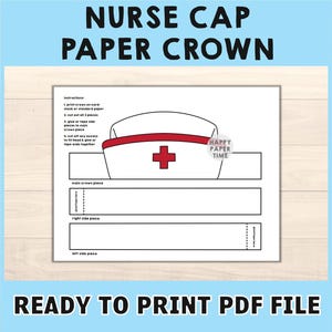 Nurse Cap Hat Paper Crown Party Coloring Printable Kids Craft Doctor ...