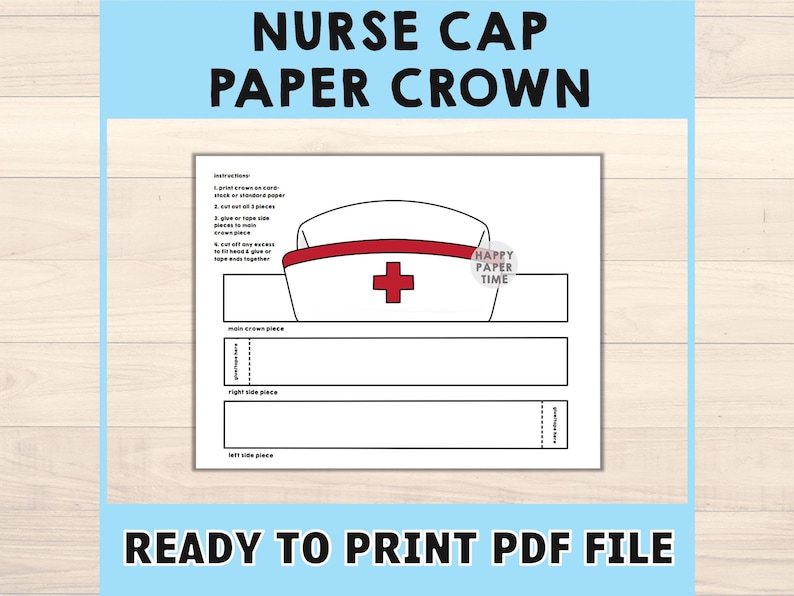 Nurse Cap Hat Paper Crown Party Coloring Printable Kids Craft Doctor ...