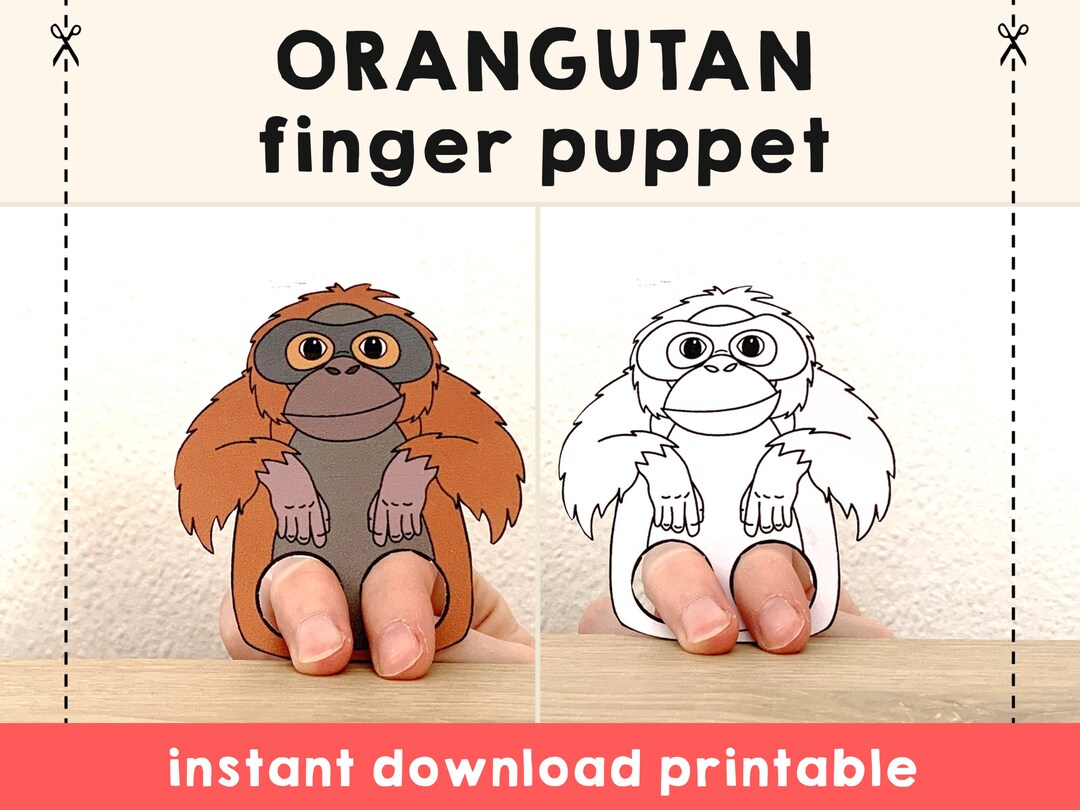 Orangutan Paper Craft Printable Asian Animal Finger Puppet Kids Craft ...