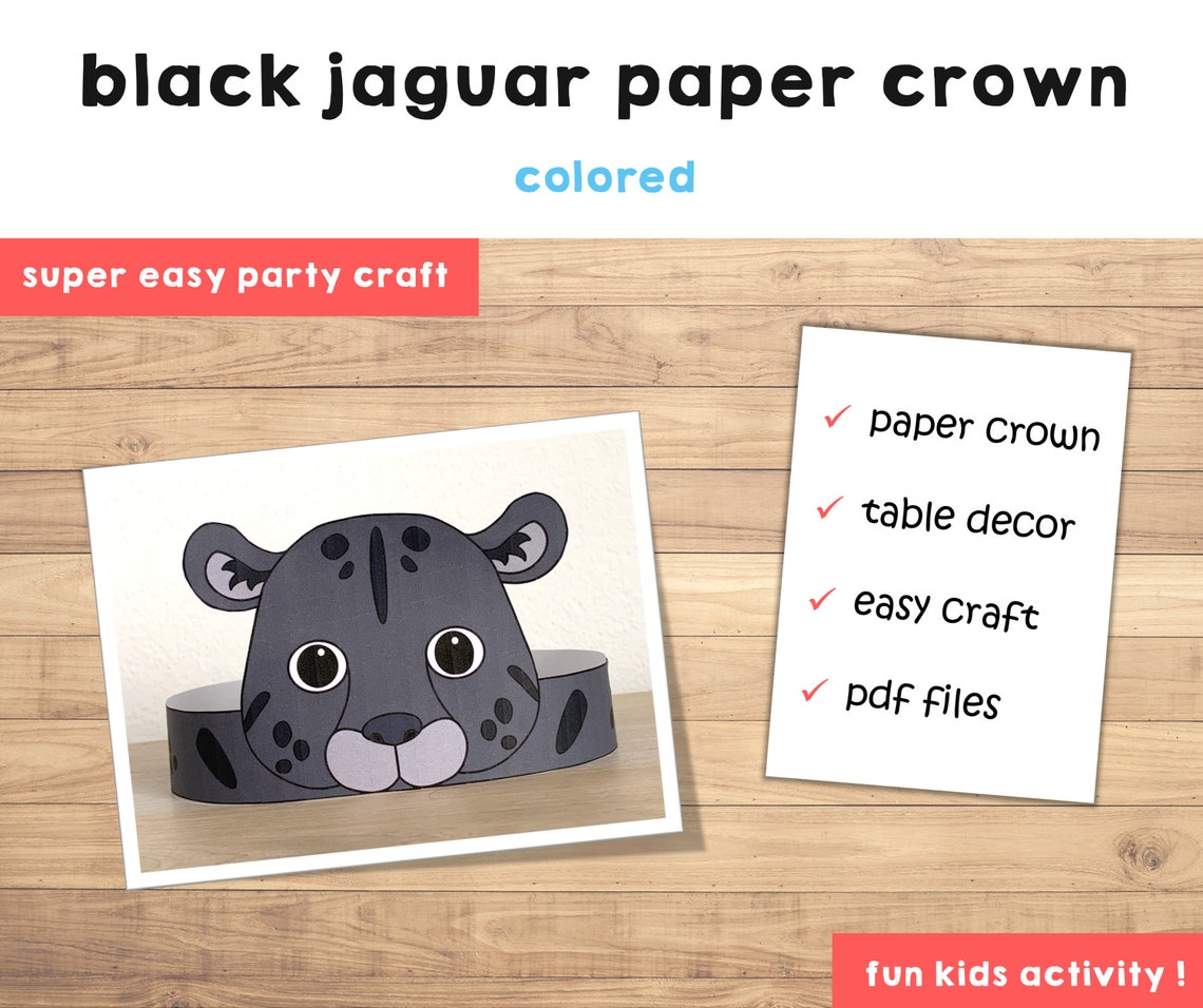 Black Jaguar Panther Paper Crown Jungle Cat Animal Template - Etsy