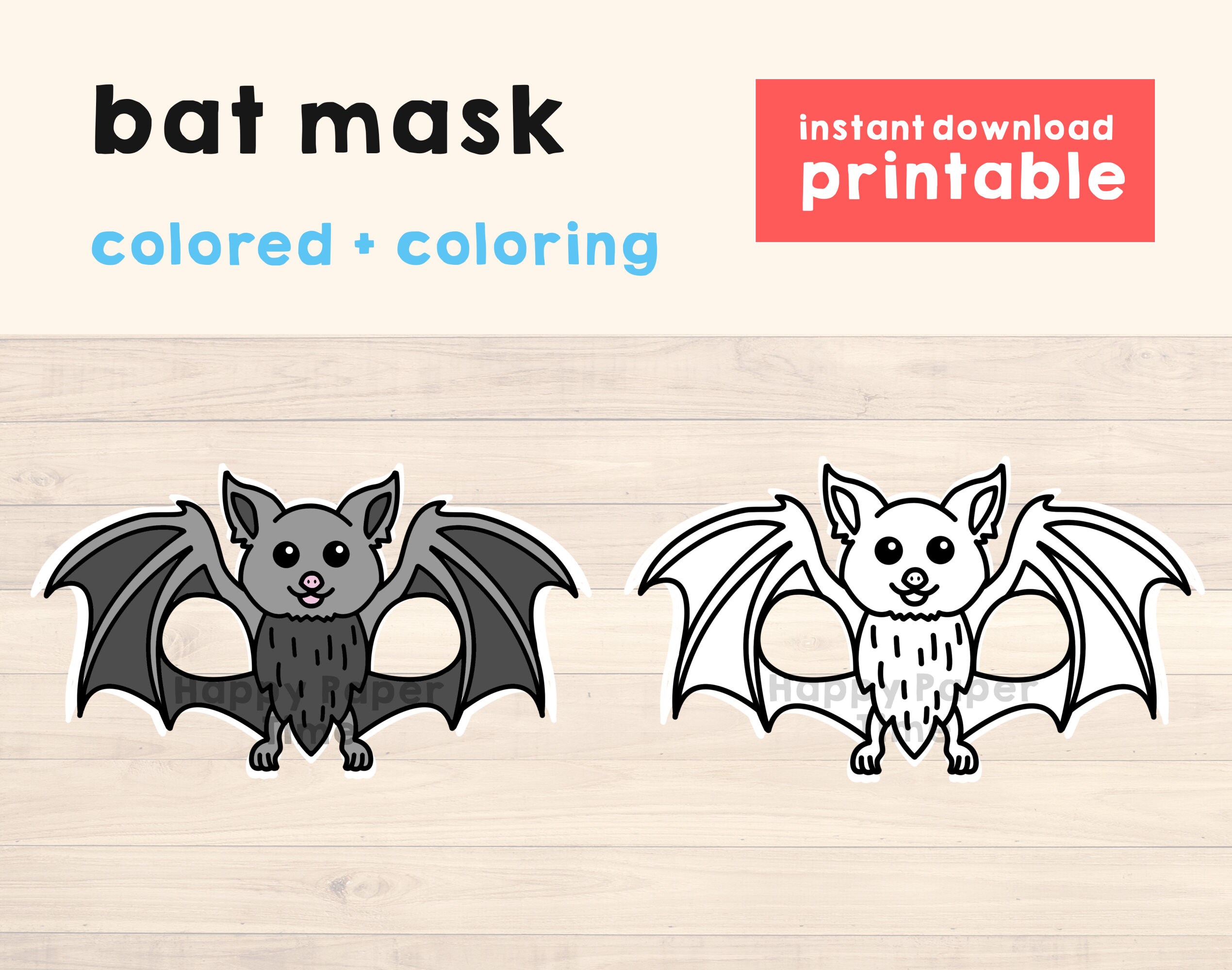 Bat Mask Halloween Costume Animal Mask Printable Party Favor | Etsy