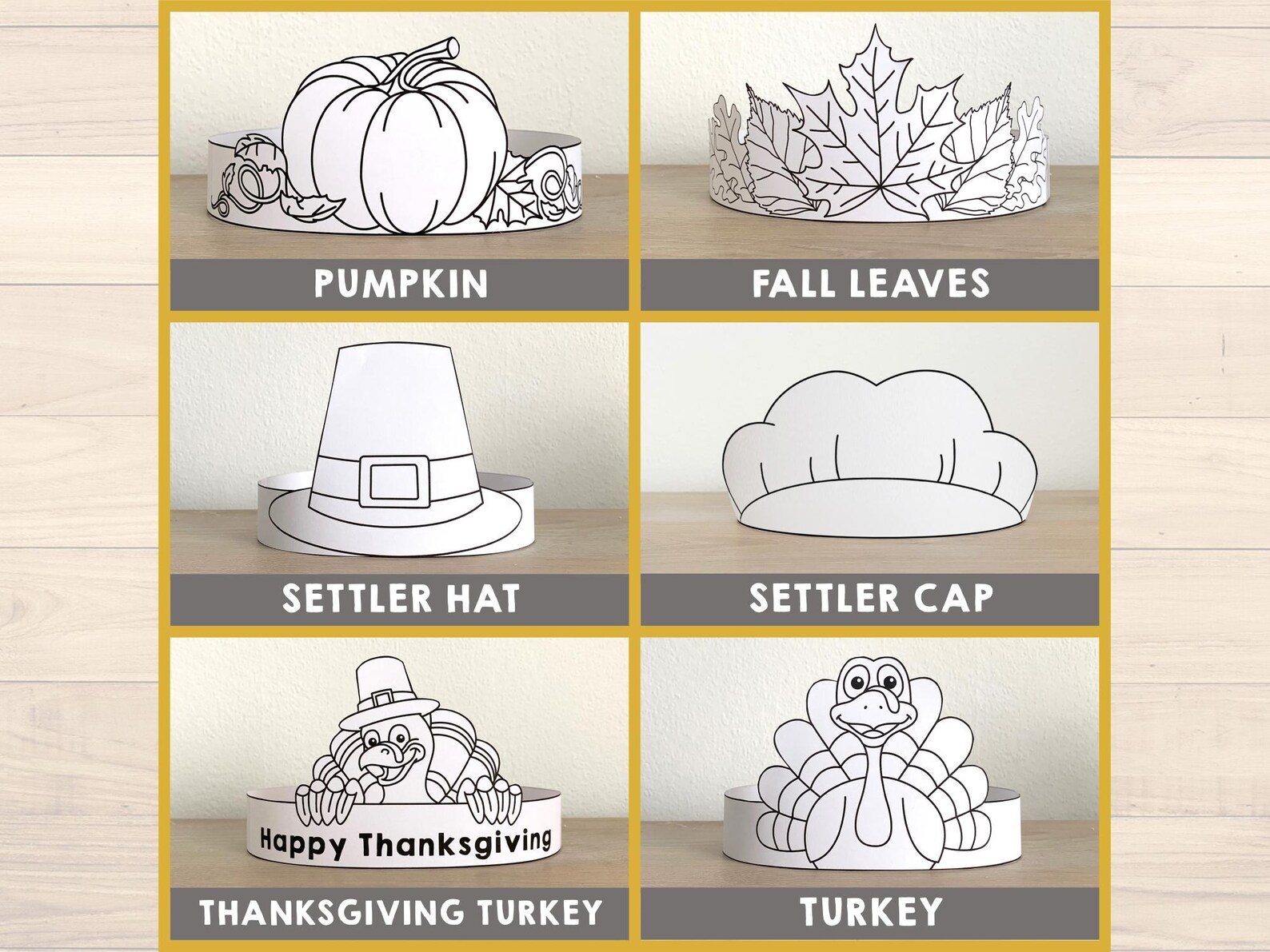 Thanksgiving Paper Headbands Crowns Hats Craft Coloring Printable Kids ...