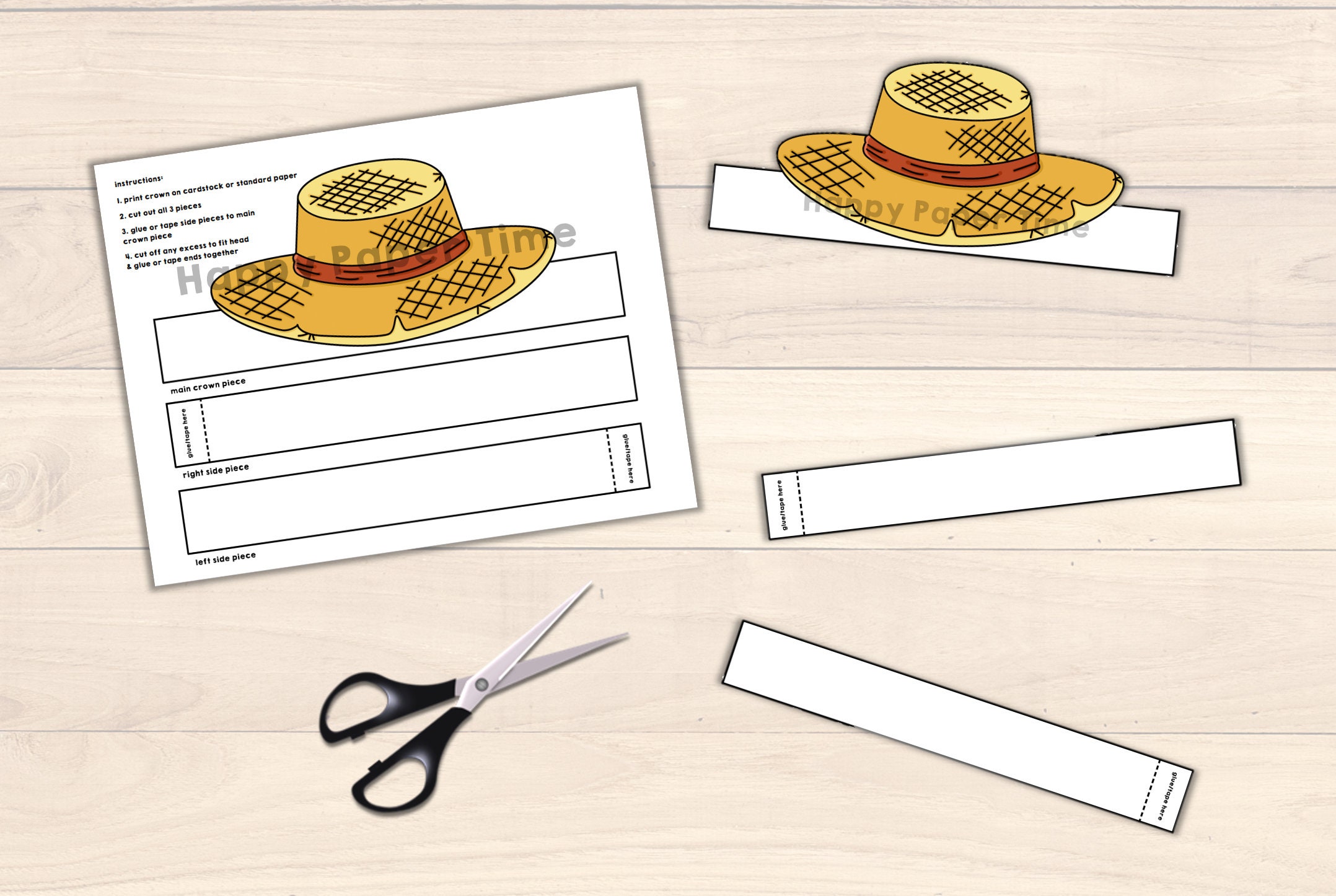 Farmer Straw Hat Gardener Paper Crown Party Coloring Printable | Etsy