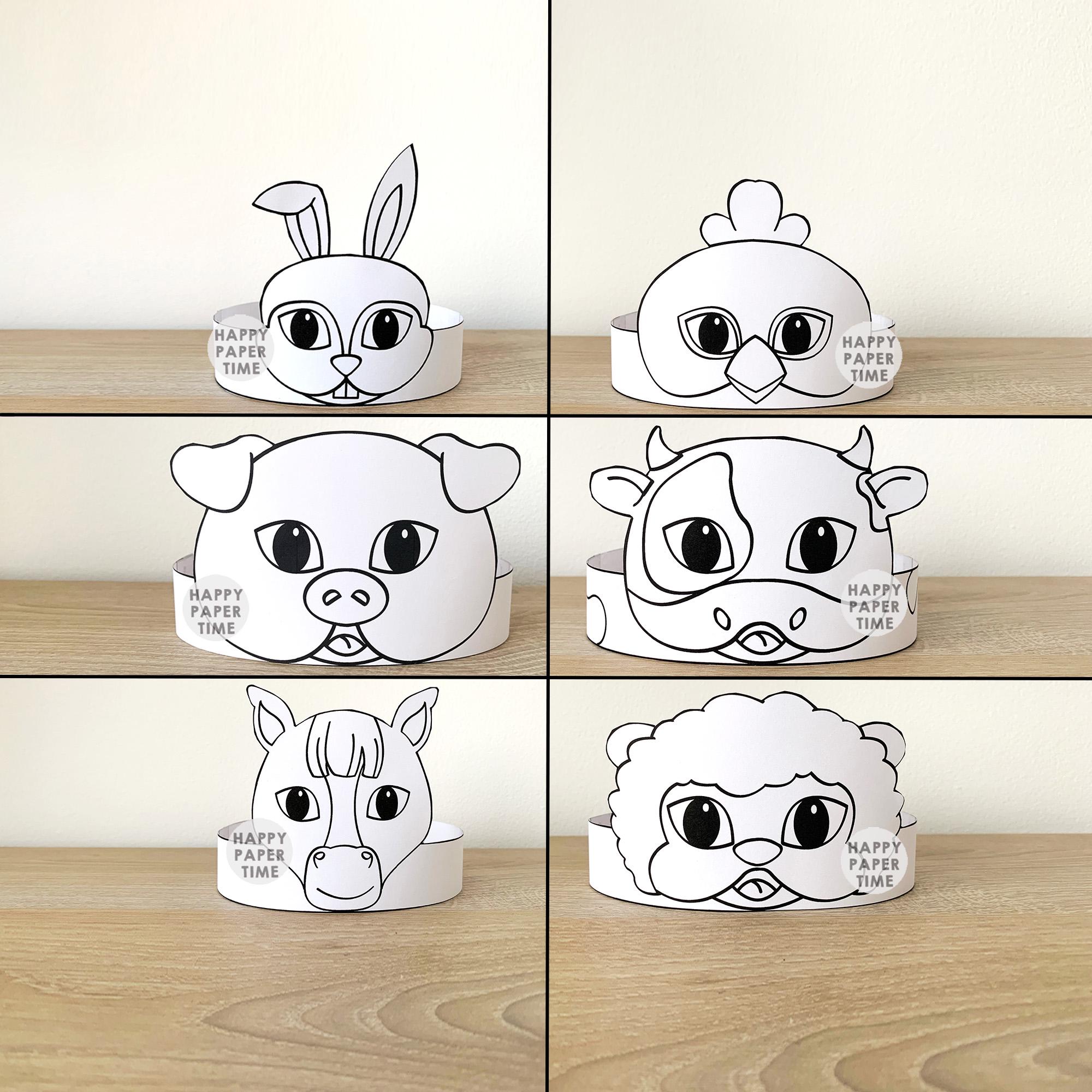 Farm Animals Paper Crowns Pig Pony Cow Rabbit Sheep Chicken Printable ...
