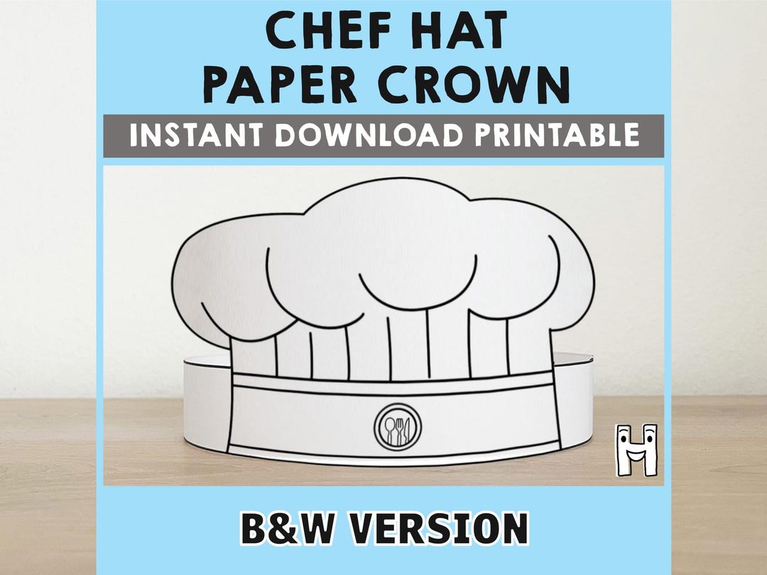 Chef Hat Cook Paper Crown Restaurant Party Coloring Printable Kids ...