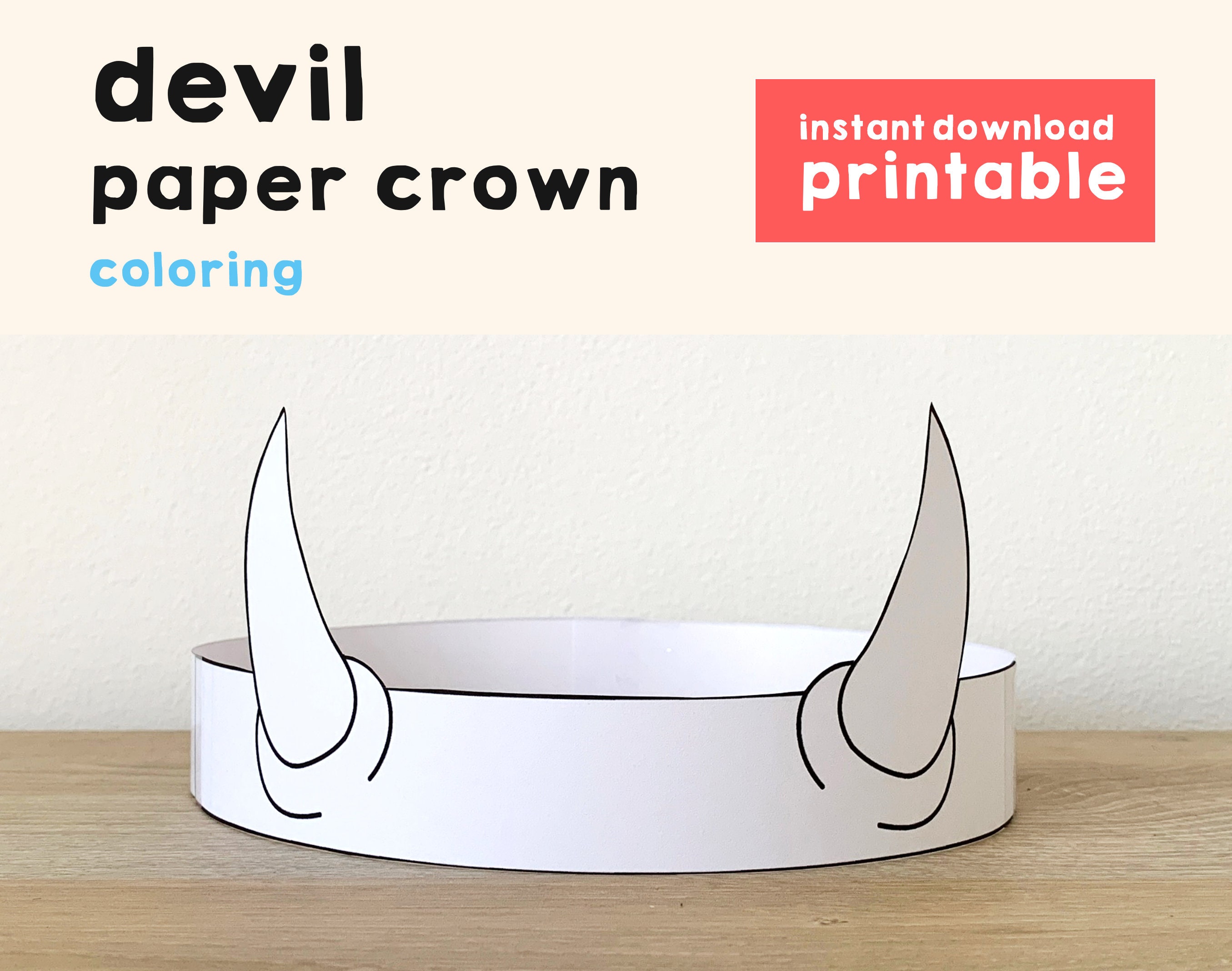 Devil Horns Paper Crown Party Coloring Printable Kids Craft - Etsy