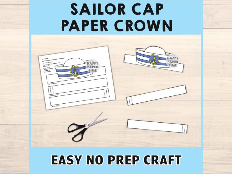 Sailor Hat Cap Paper Crown Party Printable Kids Craft Sea Costume ...