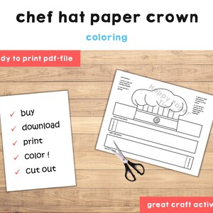 Chef Hat Cook Paper Crown Restaurant Party Coloring Printable Kids ...