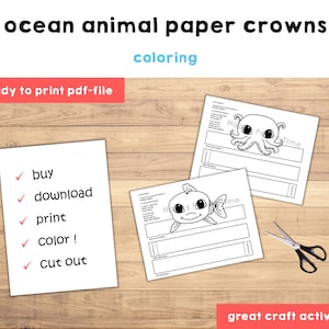 Ocean Animals Paper Crowns Shark Fish Octopus Whale Sea Turtle Crab ...