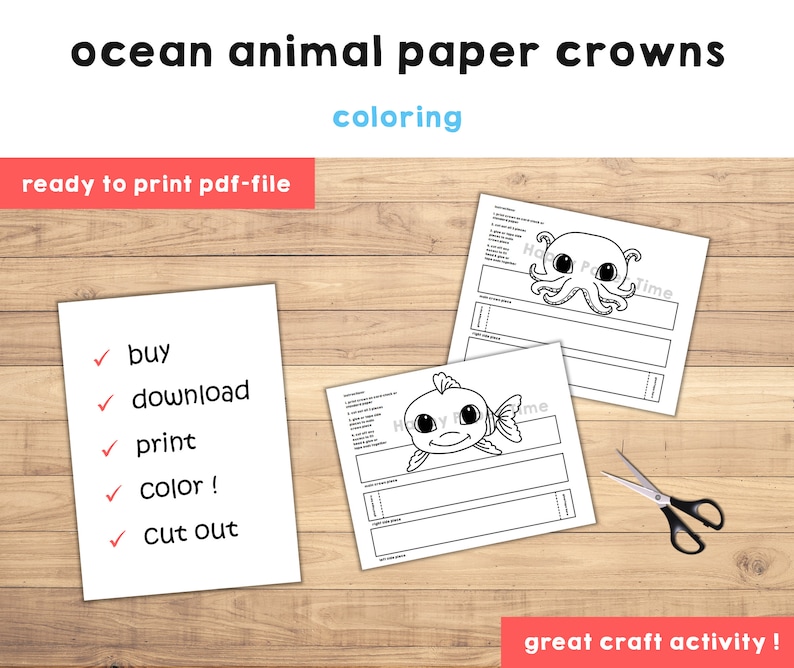 Ocean Animals Paper Crowns Shark Fish Octopus Whale Sea Turtle - Etsy