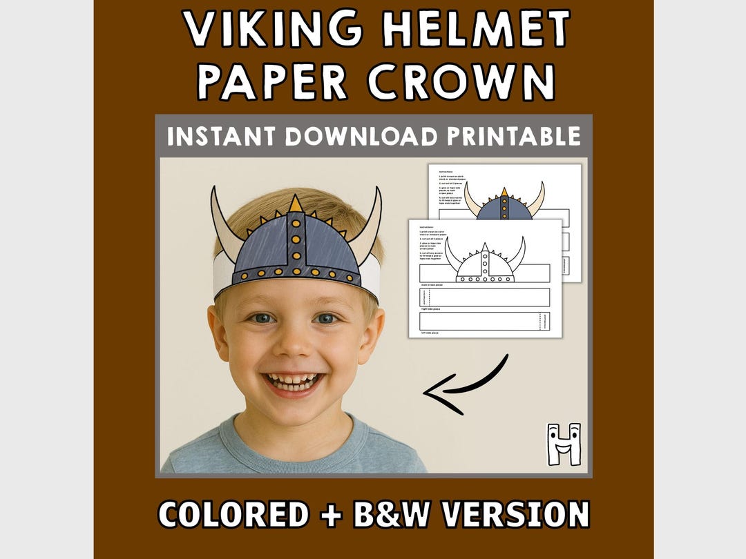 Viking Paper Crown Activity Printable Kids Craft Helmet Medieval ...