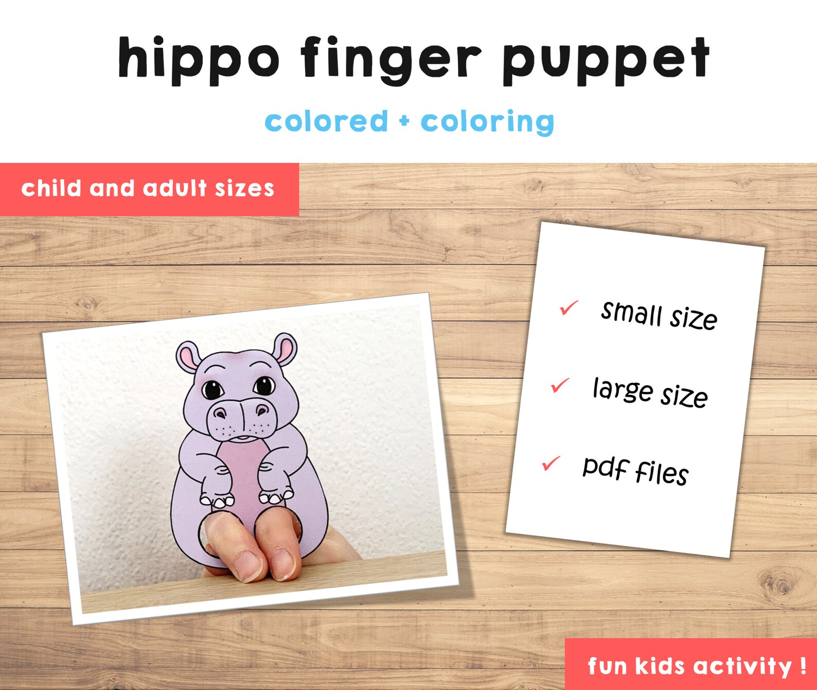Hippo Paper Craft Printable African Animal Finger Puppet Kids - Etsy
