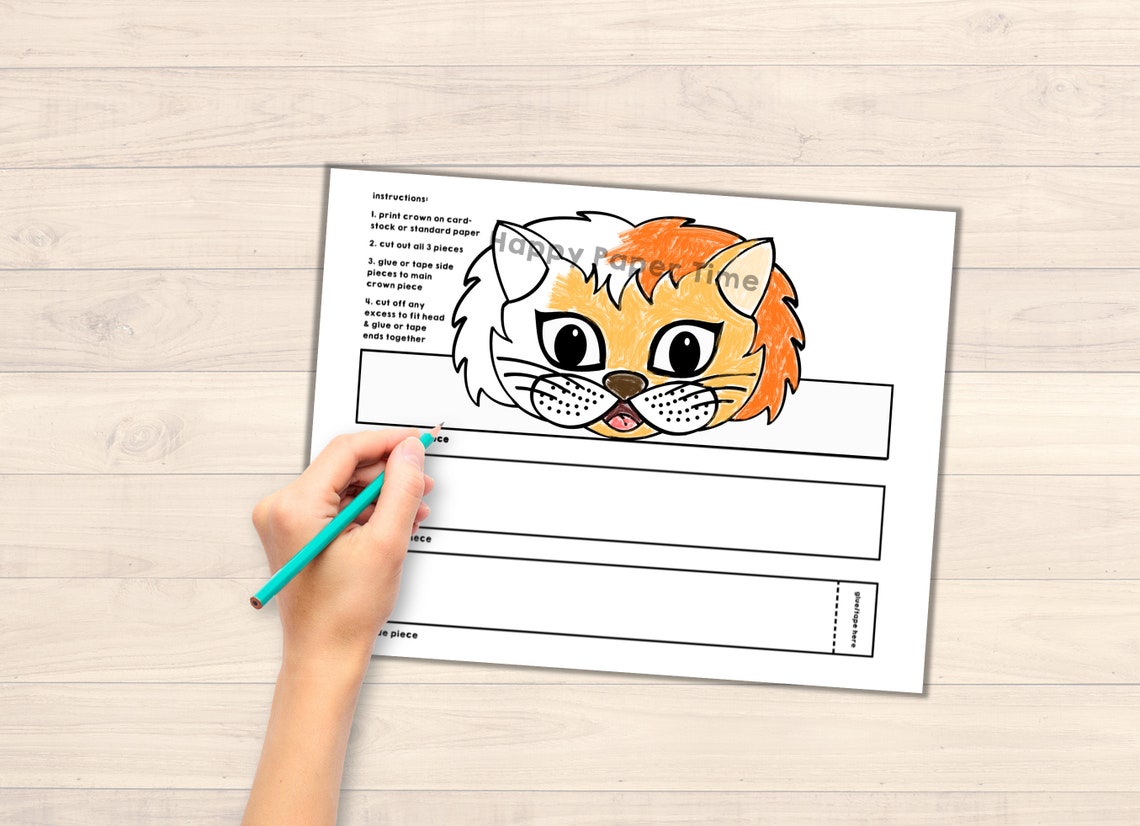 Lion Paper Crown Coloring Printable Kids Craft Lion Birthday Party ...