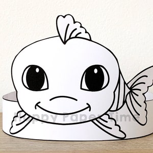 Fish Paper Crown Party Coloring Printable Party Hat Kids Craft Ocean ...