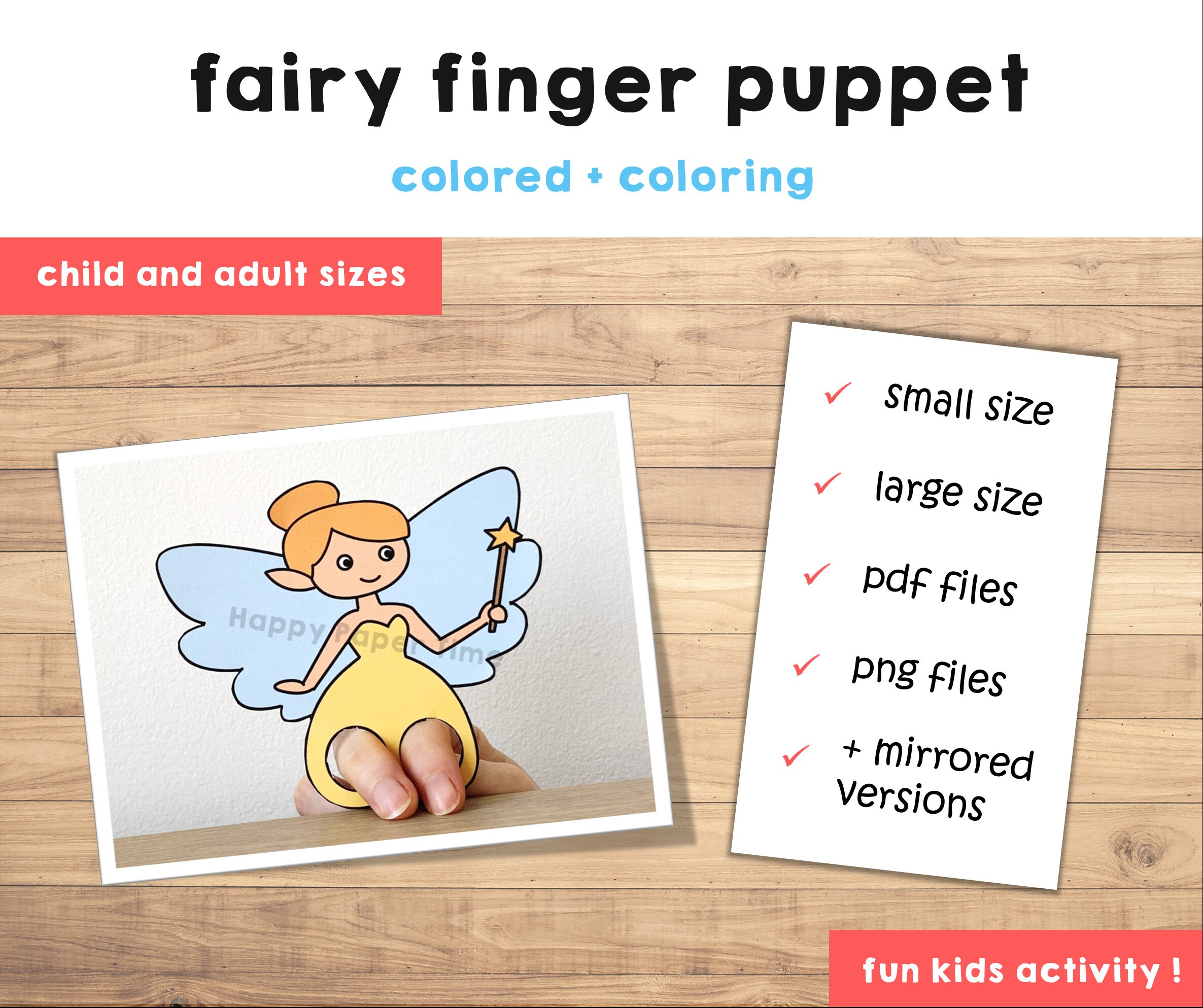 Fairy paper craft printable Finger Puppet template Kids Craft | Etsy