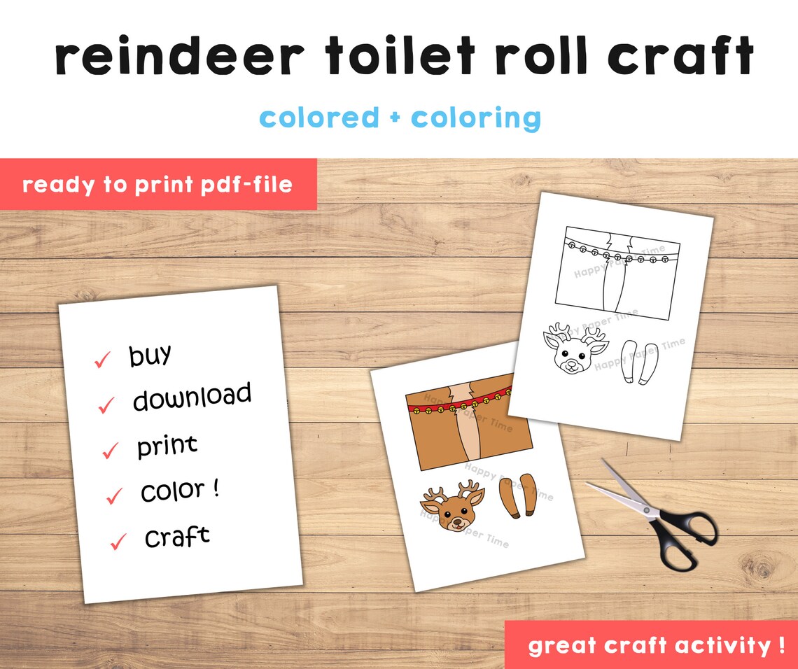 Reindeer Toilet Paper Roll Craft Christmas Party Coloring | Etsy