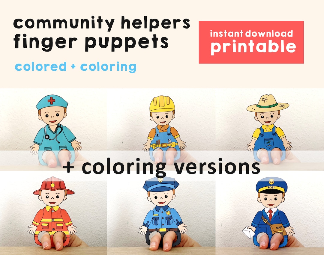Community Helpers Paper Craft Printable Finger Puppet Template - Etsy