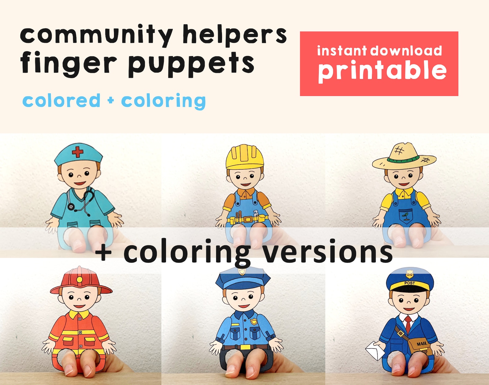 Community Helpers Paper Craft Printable Finger Puppet Template - Etsy