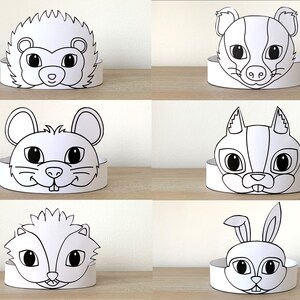 Woodland Animals Paper Crowns Hedgehog Mouse Squirrel Rabbit Skunk ...