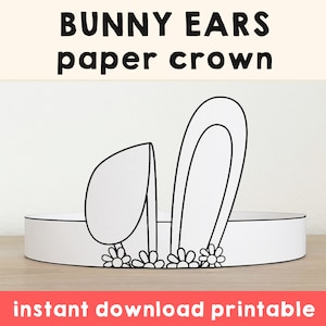 Easter Bunny Ears Paper Crown Coloring Headband Easter Cut Out Party ...