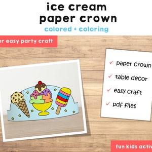 Ice Cream Paper Crowns Summer Spring Printable Kids Craft Coloring ...