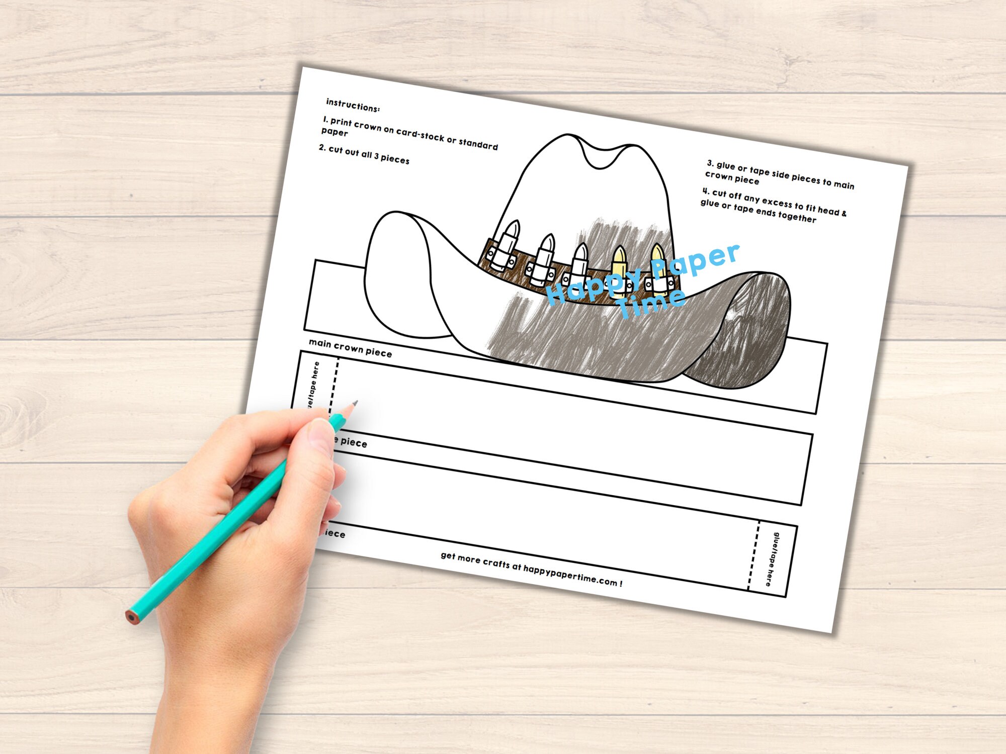 Cowboy Hat Paper Crown Party Coloring Printable Kids Craft - Etsy