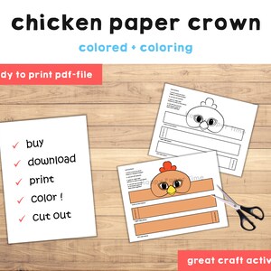 Chicken Paper Crown Coloring Activity Printable Kids Craft Farm Animal ...