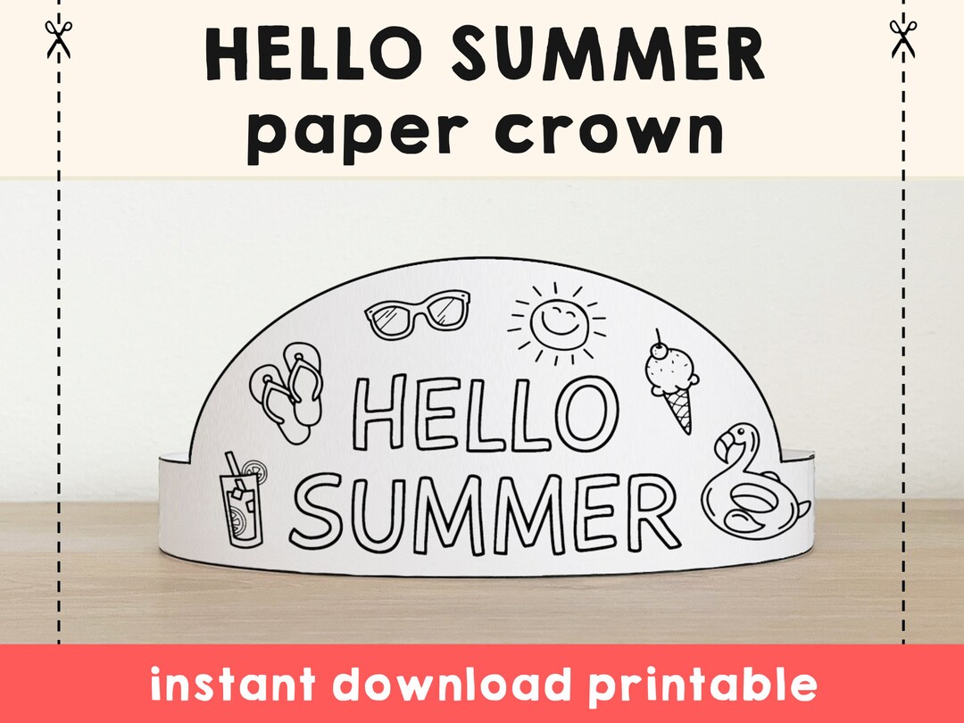 Summer Paper Crowns Printable Kids Craft Coloring Birthday Party Favor ...