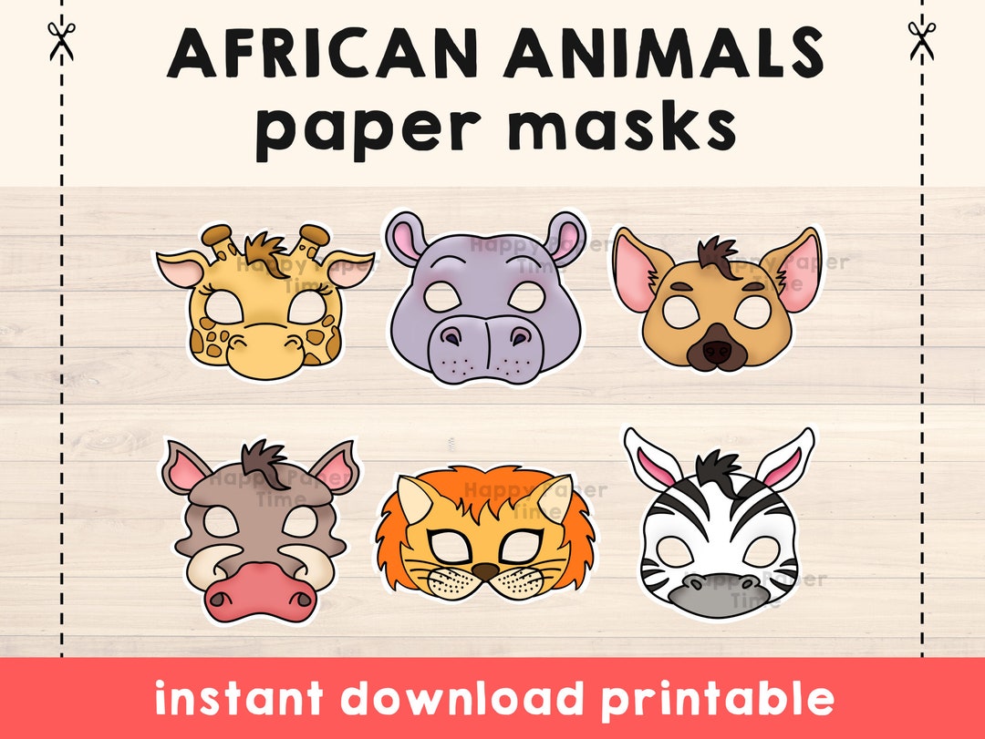 African Masks Animal Template Giraffe Hippo Lion Zebra Hyena Warthog ...