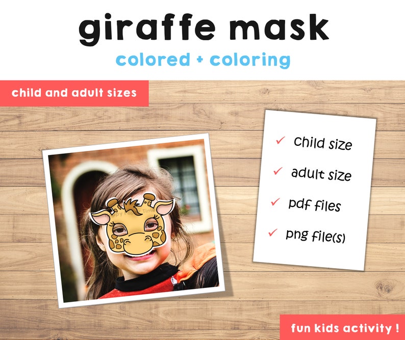 Giraffe Mask Costume Animal Mask Printable Party Favor African Jungle ...
