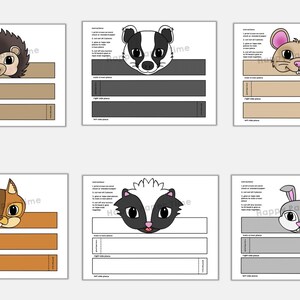 Woodland Animals Paper Crowns Hedgehog Mouse Squirrel Rabbit Skunk ...