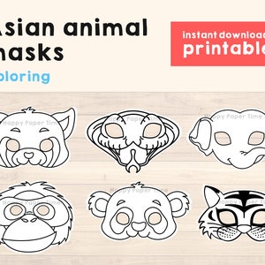 Asian Jungle Animal Masks Coloring Craft Activity for Kids, Printable ...