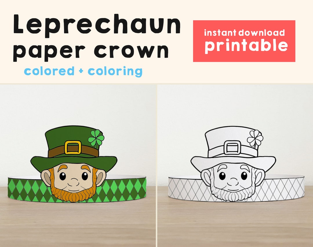 Leprechaun Paper Crown Headband St Patrick's Day Party Coloring ...